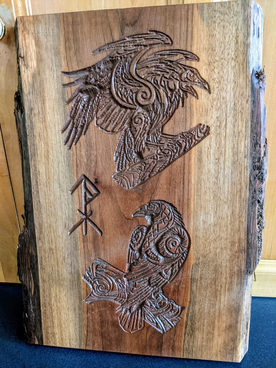 Wooden plaque...Stacked Ravens with rune in Black Walnut wood - Lords ...